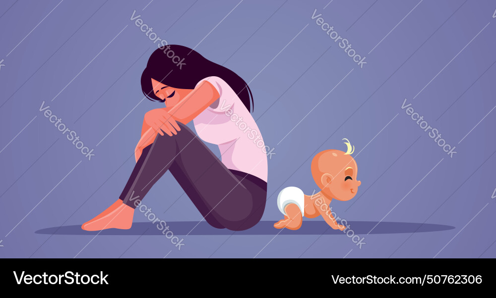 Sad mom suffering from postnatal depression Vector Image