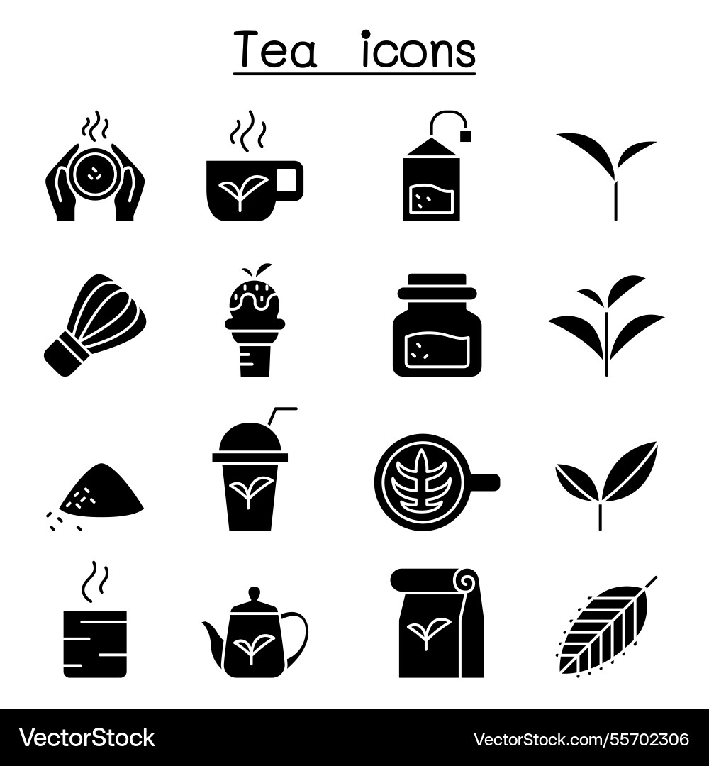 Tea icon set in glyph style Royalty Free Vector Image