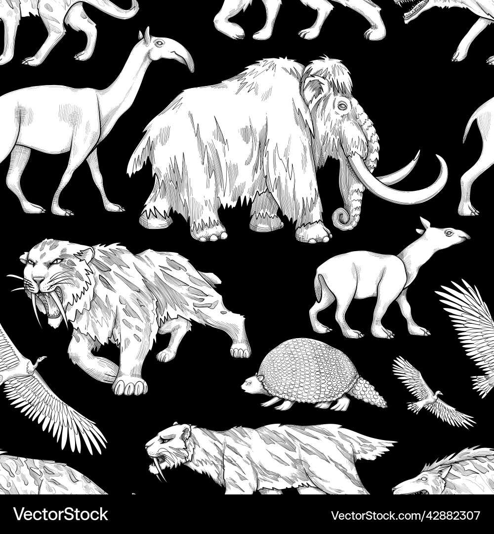 Repeated seamless pattern of a graphic prehistoric