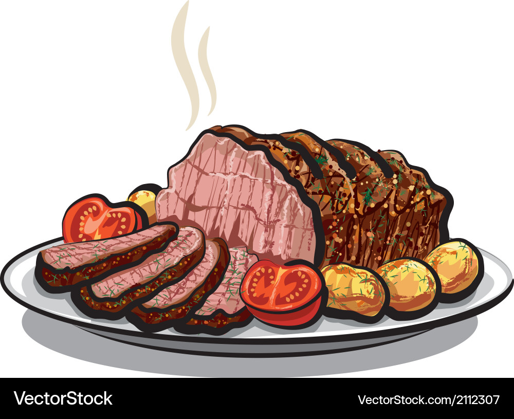 Roast beef with potatoes Royalty Free Vector Image