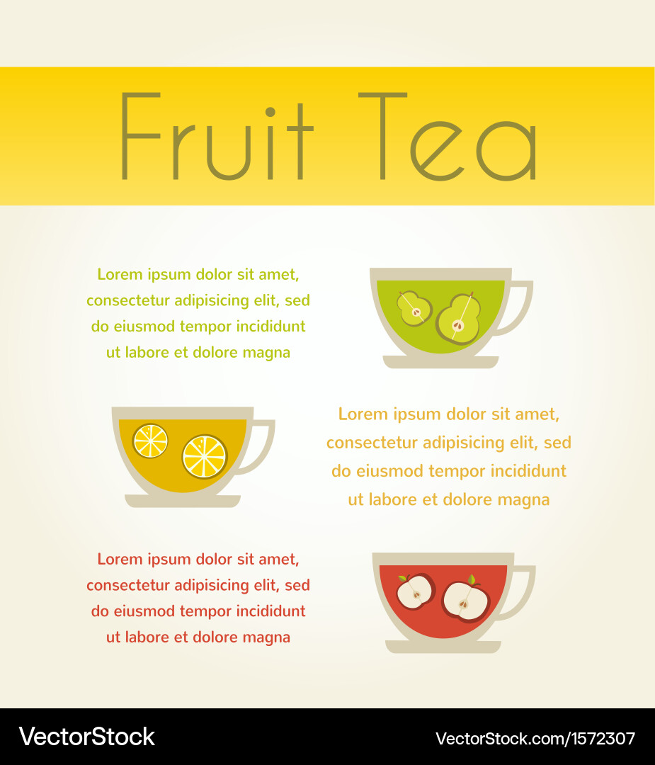 Three cups of tea with fruit infographics Vector Image
