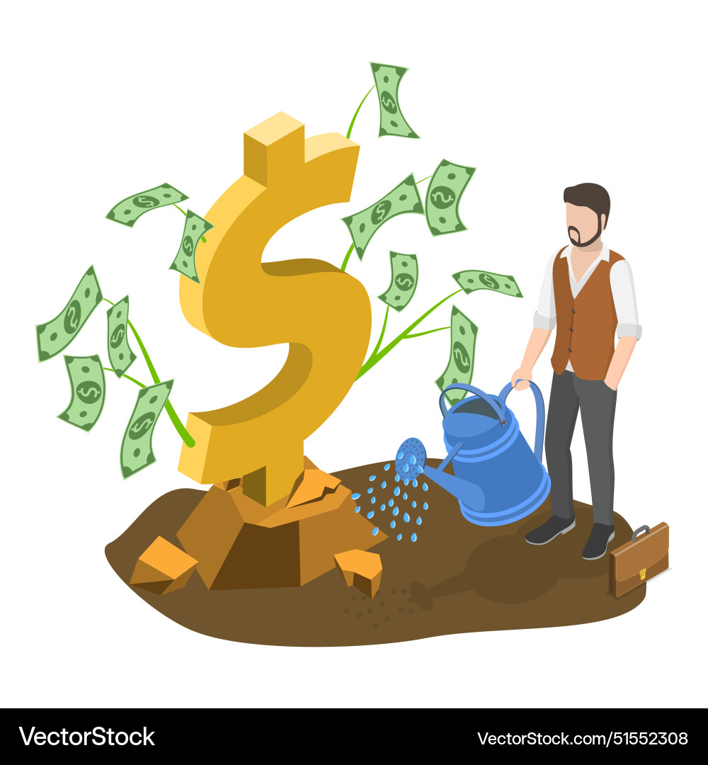 3d isometric flat of finance growth Royalty Free Vector