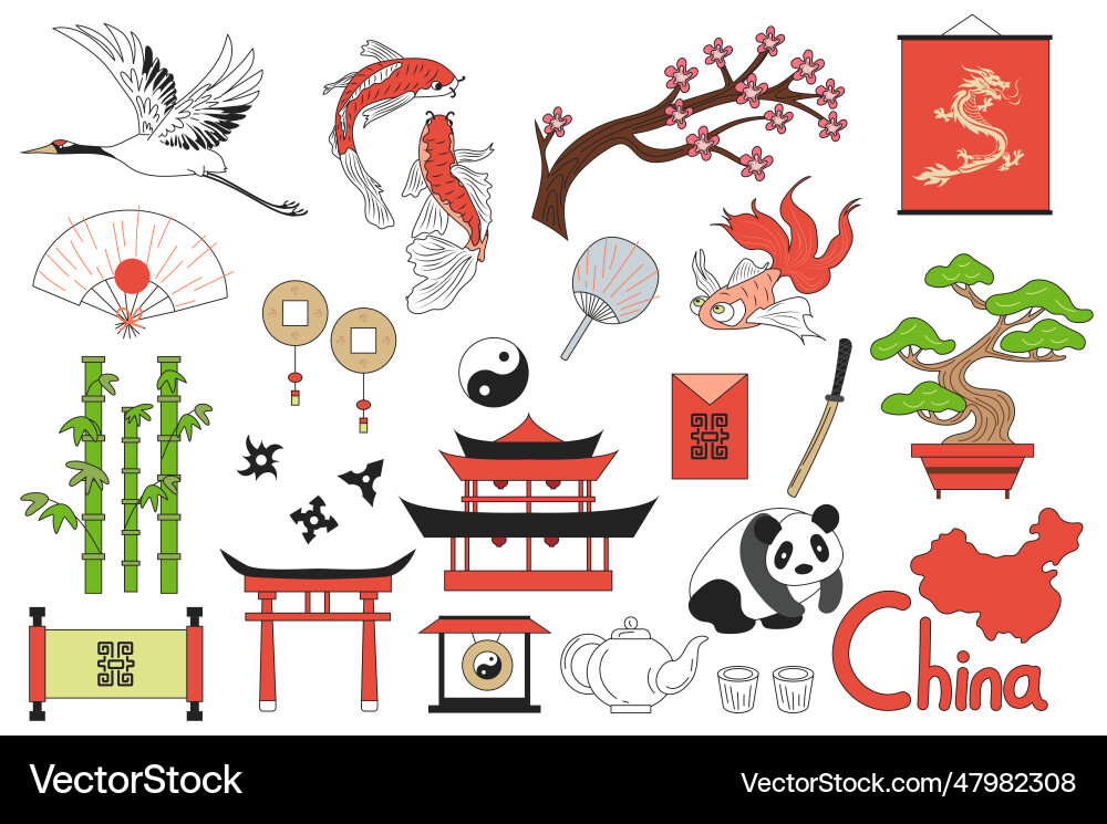 China elements mega set in graphic flat design Vector Image