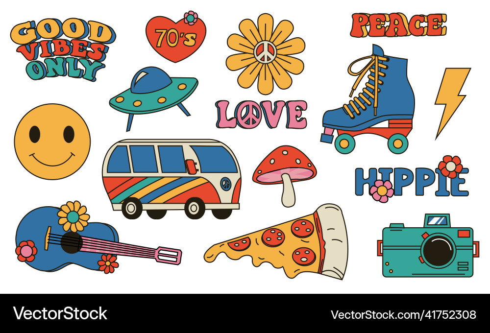 Hippie 70s logo cartoon funny psychedelic Vector Image