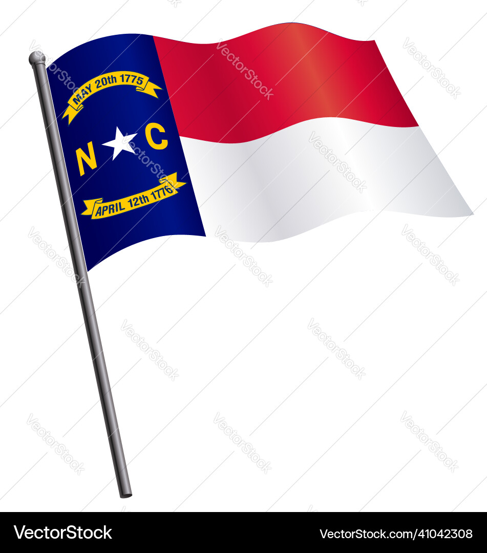 North carolina state flag flying on flagpole Vector Image