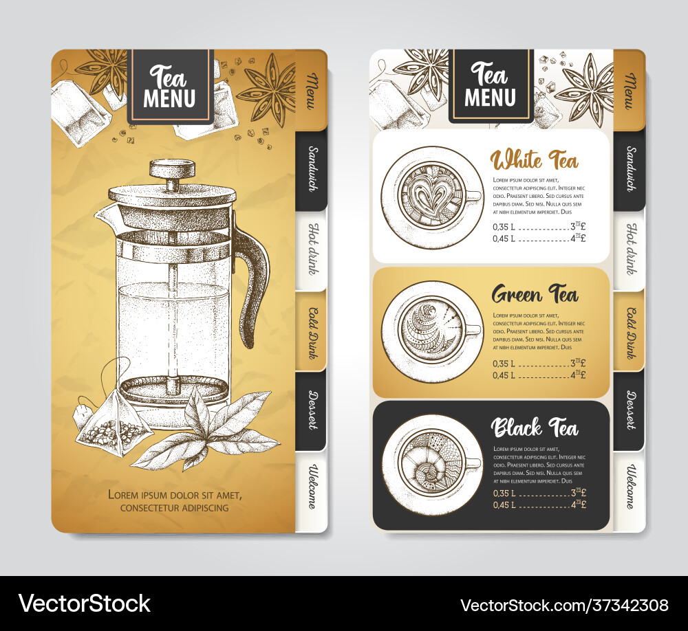 Restaurant tea menu design Royalty Free Vector Image
