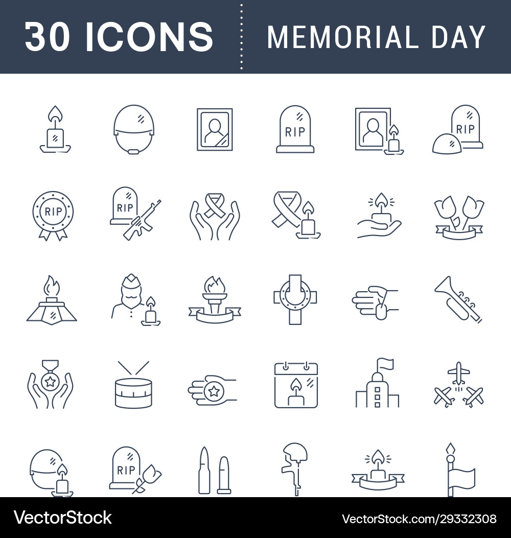 Set line icons memorial day Royalty Free Vector Image
