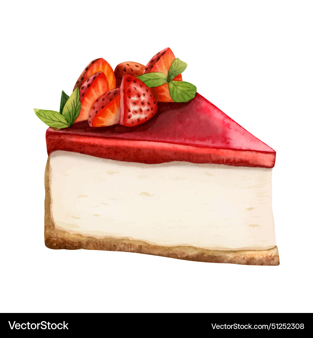 Strawberry cheesecake dessert cake piece Vector Image
