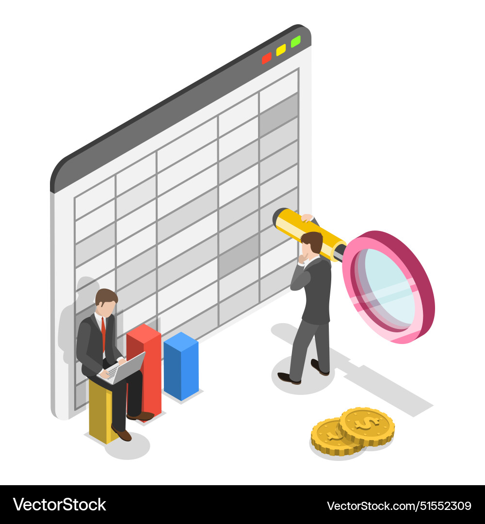 3d isometric flat of financial report Royalty Free Vector