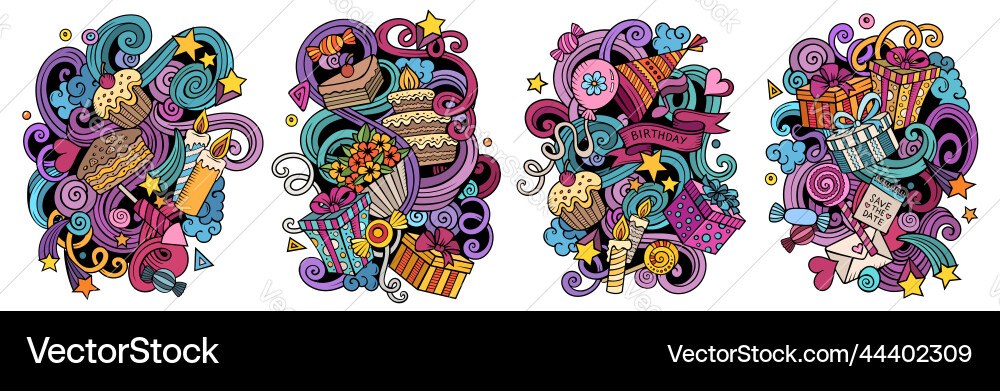 Birthday Doodle Set - Festive Cartoon Royalty Free Vector