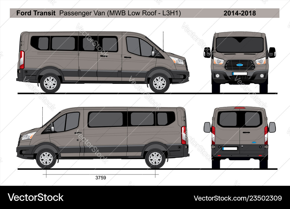 Ford transit passenger van mwb l3h1 2014-2018 Vector Image