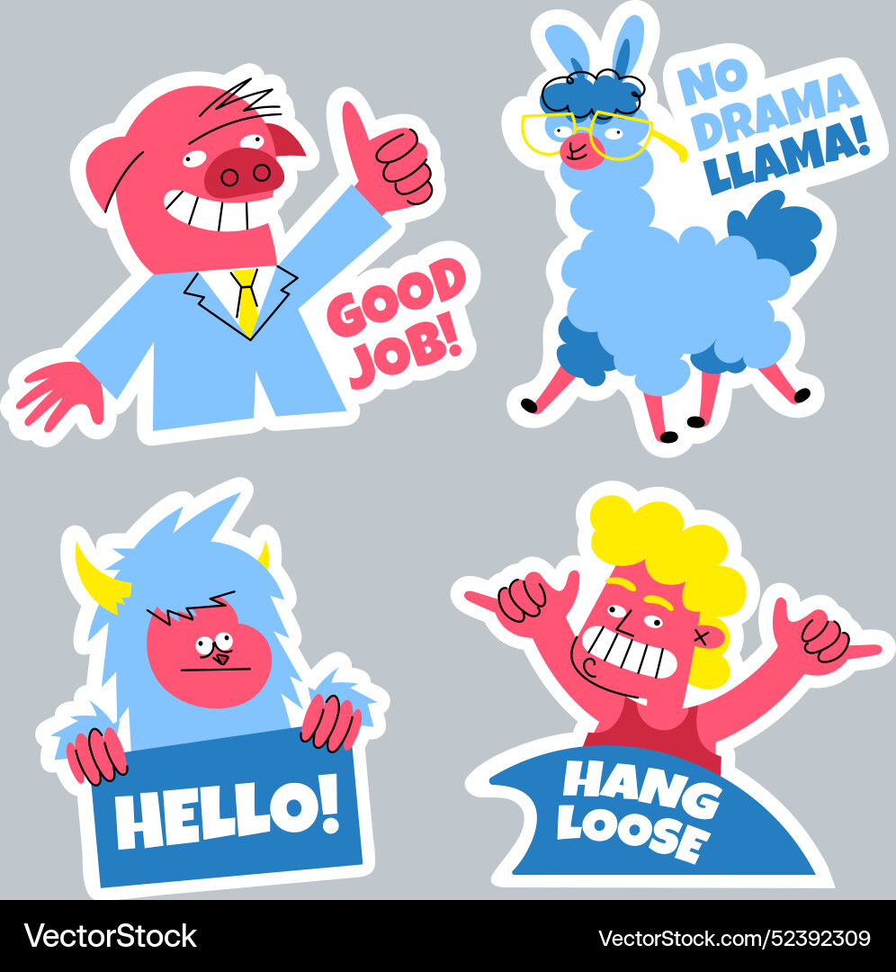Hand drawn funny sticker collection Royalty Free Vector