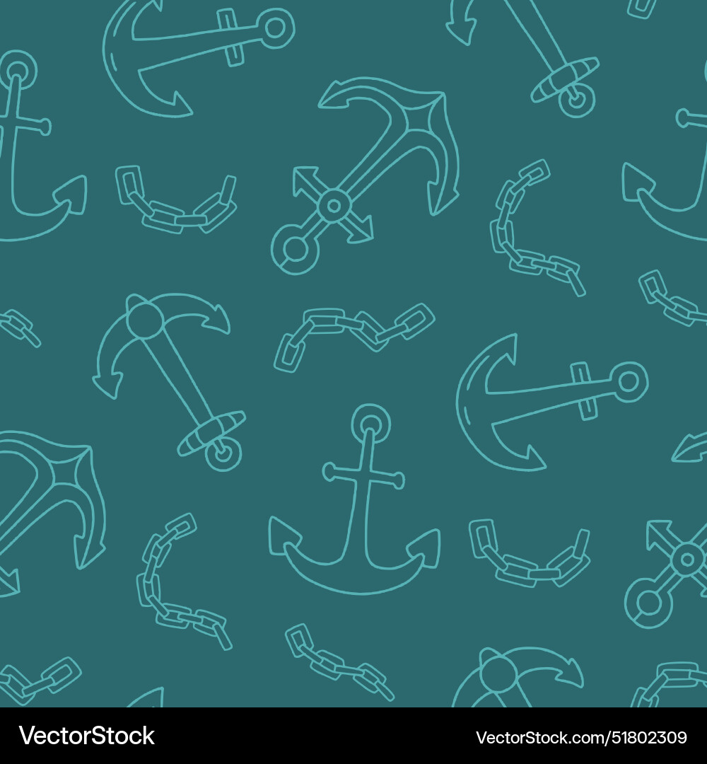 Outline anchor chain steel seamless pattern Vector Image