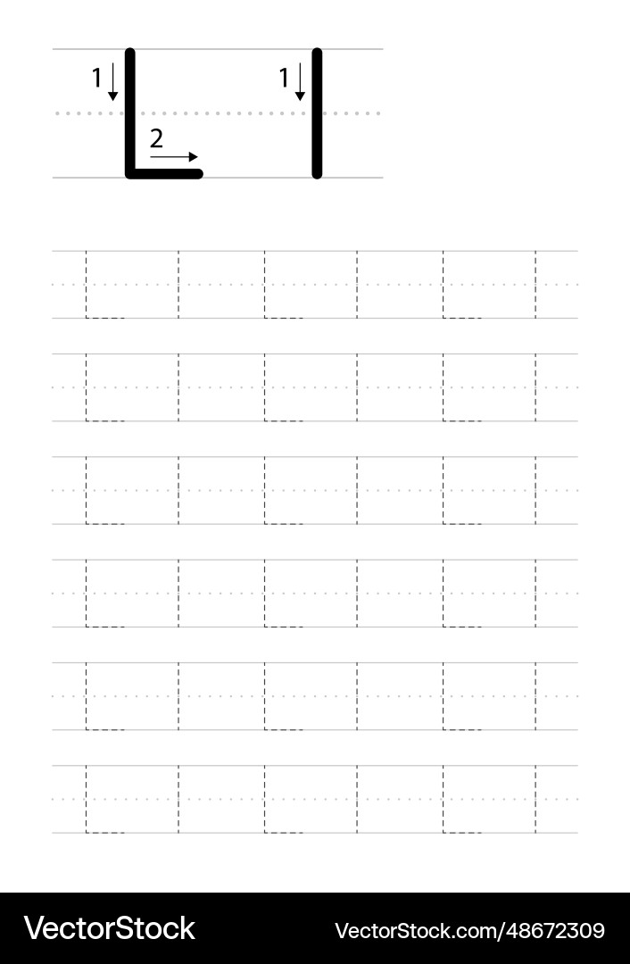 Printable letter l alphabet tracing worksheet Vector Image