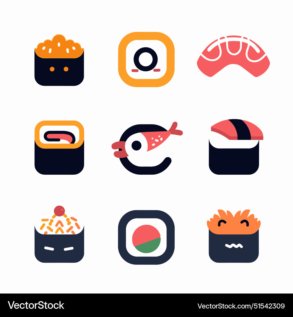 Sushi set icons isolated white background Vector Image