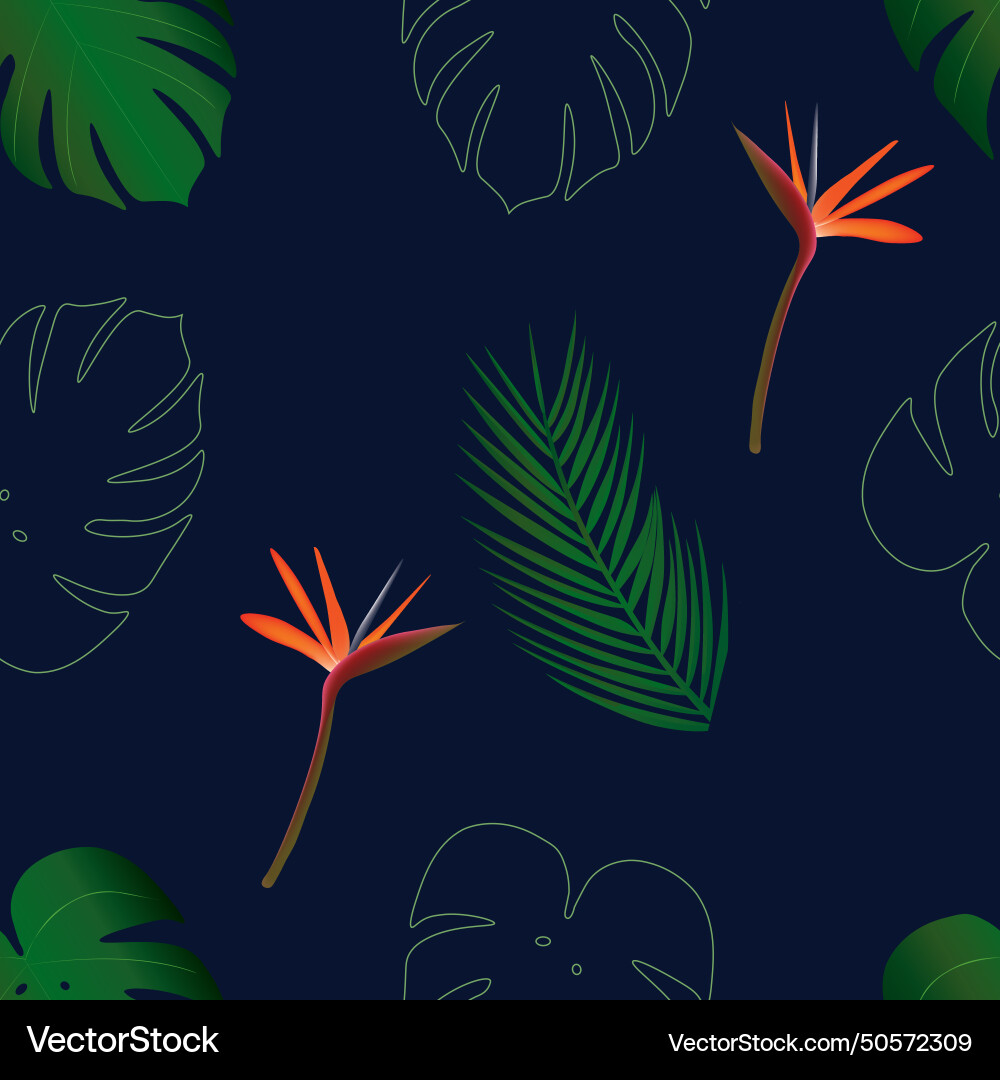 Tropical leaves seamless pattern Royalty Free Vector Image