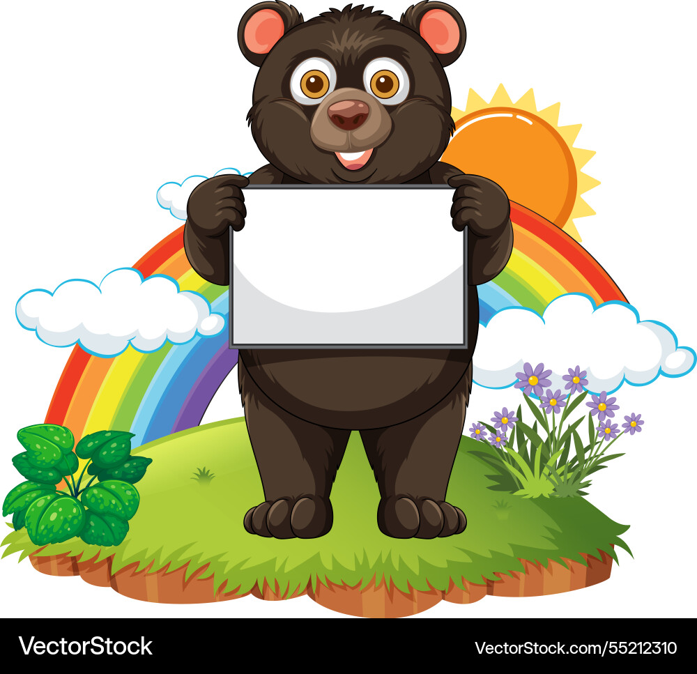 A happy bear holding blank sign Royalty Free Vector Image