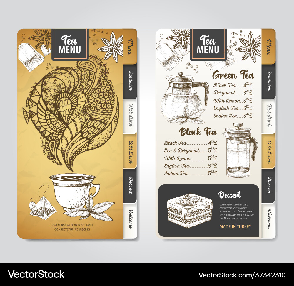 Restaurant royal tea menu design Royalty Free Vector Image