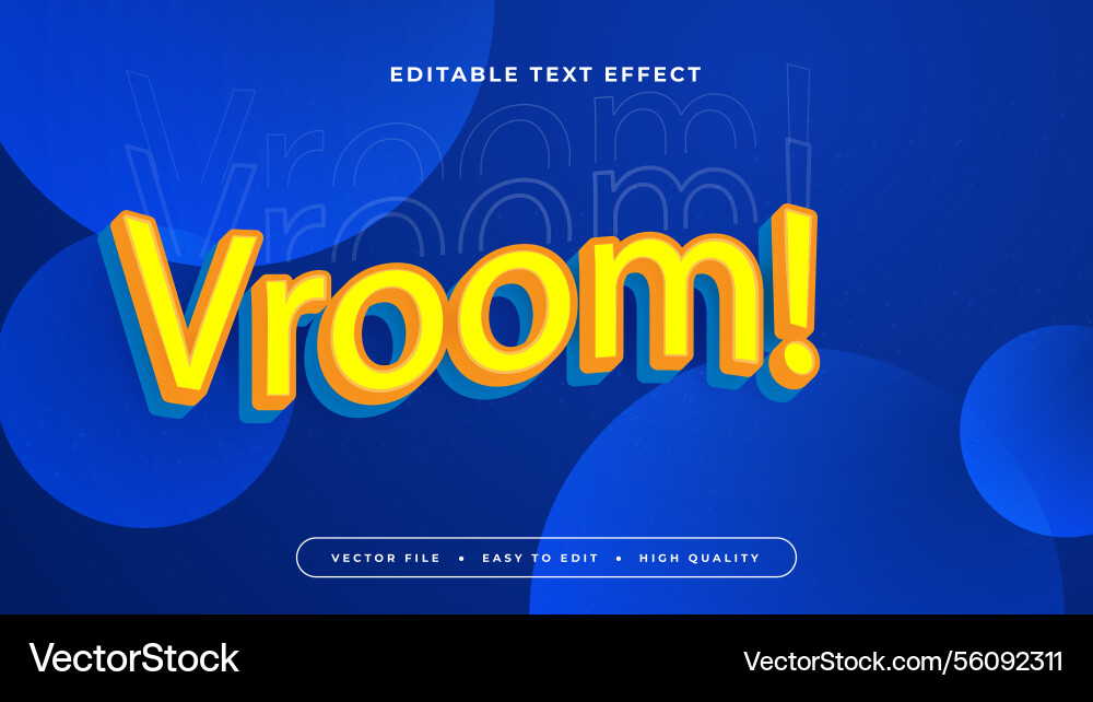 Blue and yellow vroom 3d editable text effect Vector Image