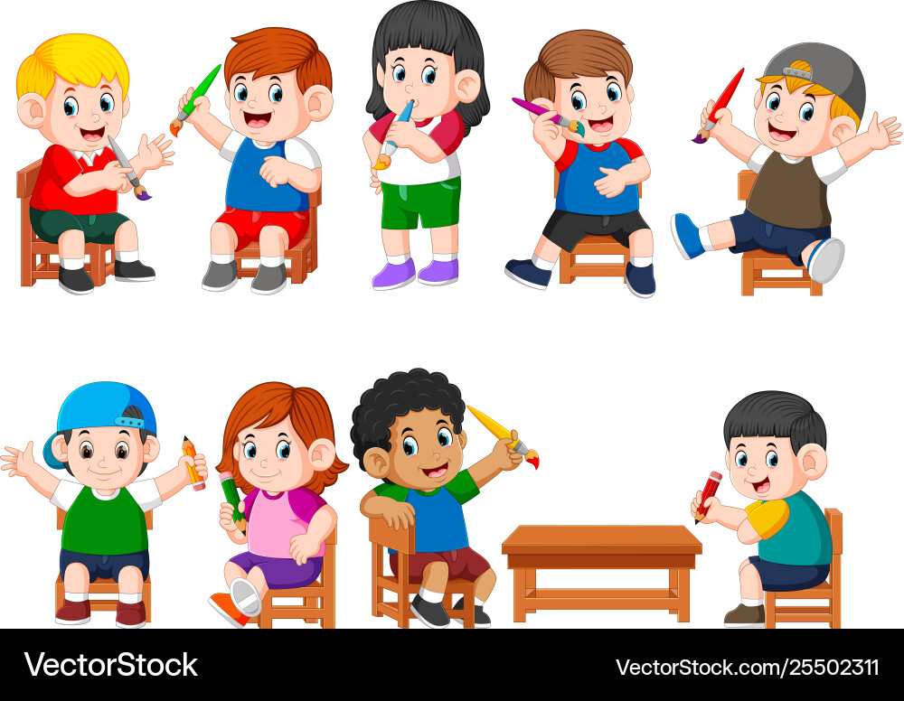 Collection student doing activity Royalty Free Vector Image
