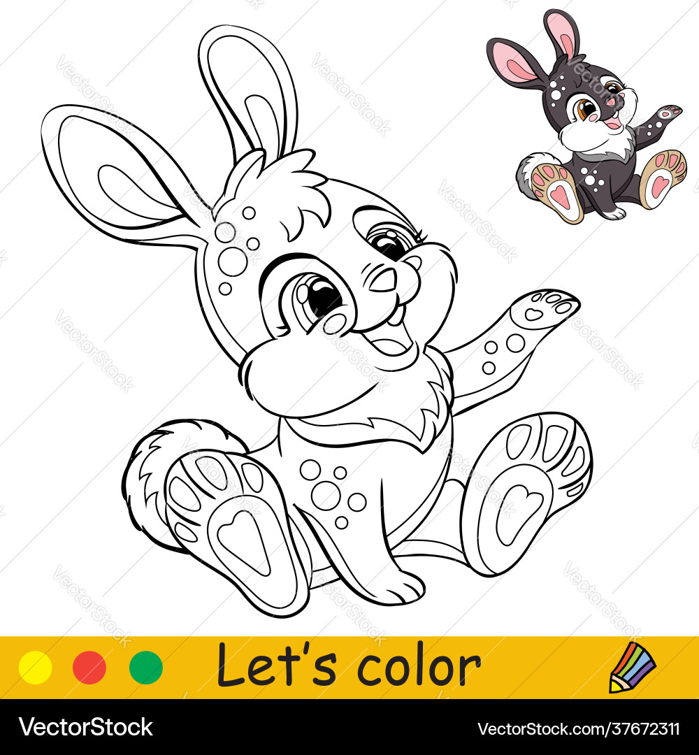 Cute sitting rabbit coloring with colorful Vector Image