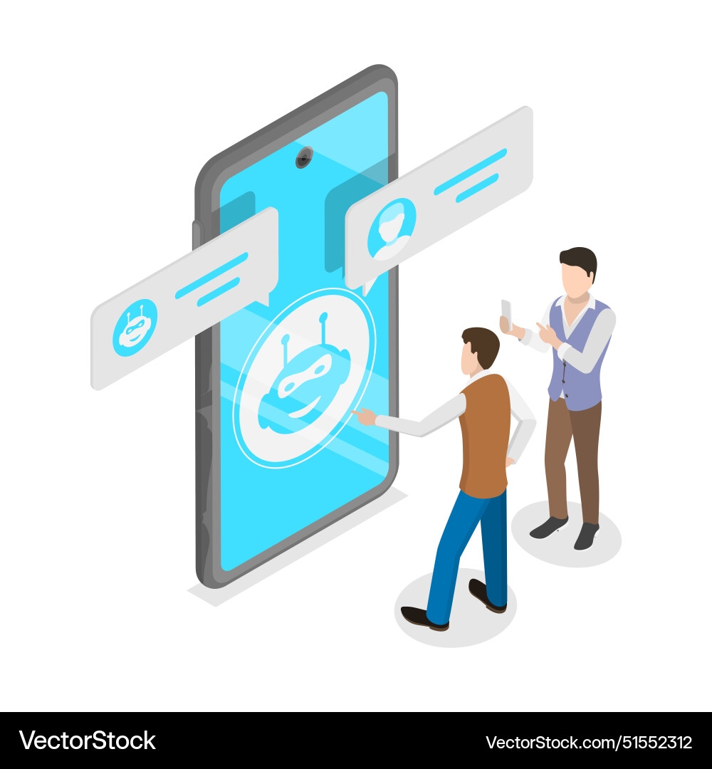 3d isometric flat of chatbot customer Royalty Free Vector
