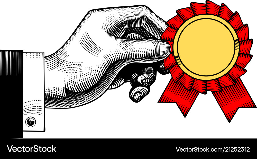 Hand with an award sign Royalty Free Vector Image