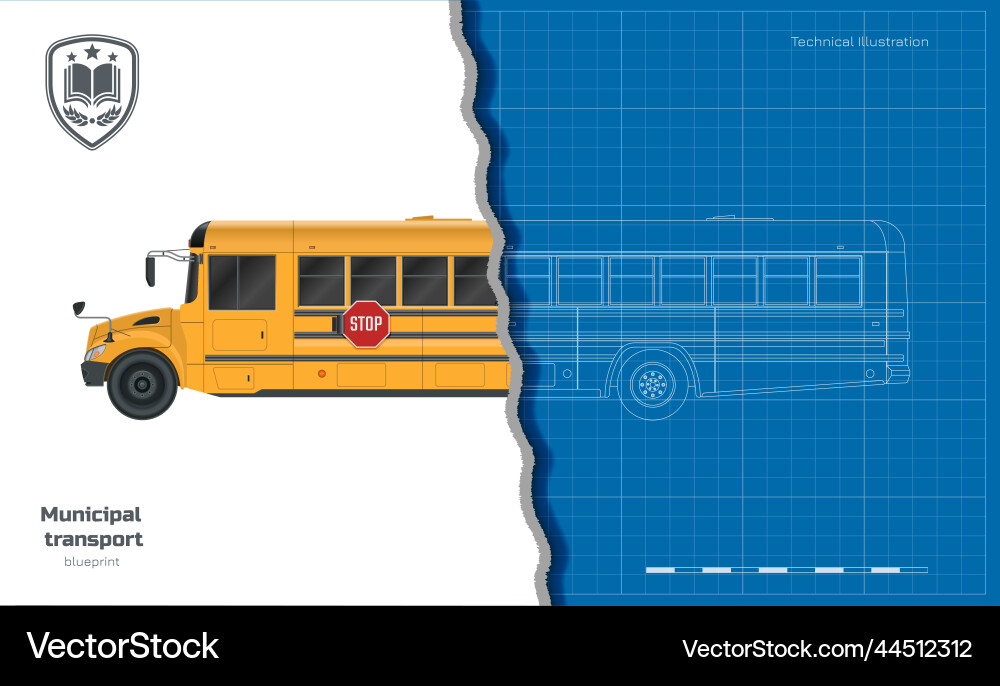 Isolated school bus drawing 3d outline blueprint Vector Image
