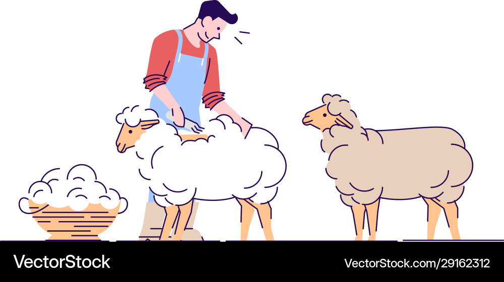 Male farmer shearing sheep flat character wool Vector Image