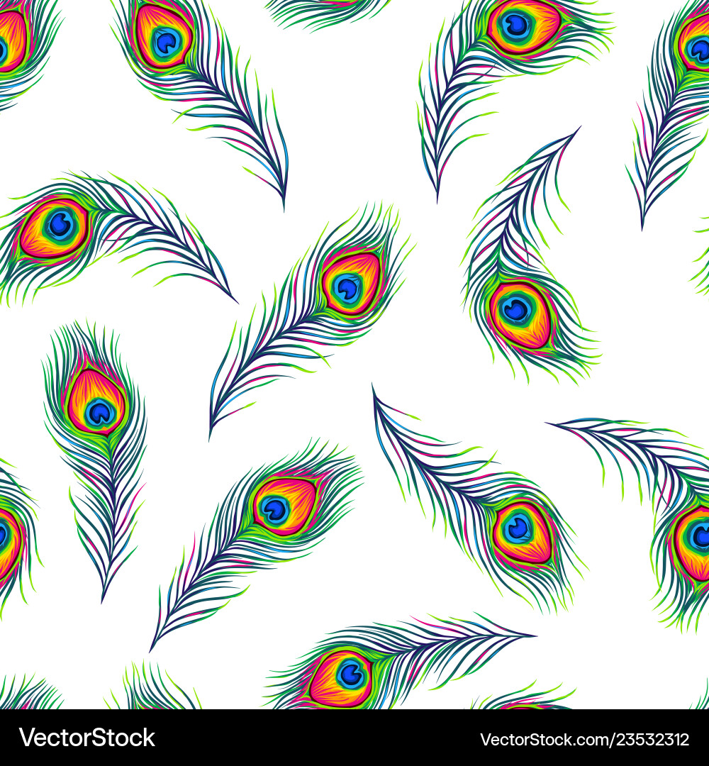 Peacock feathers seamless pattern Royalty Free Vector Image