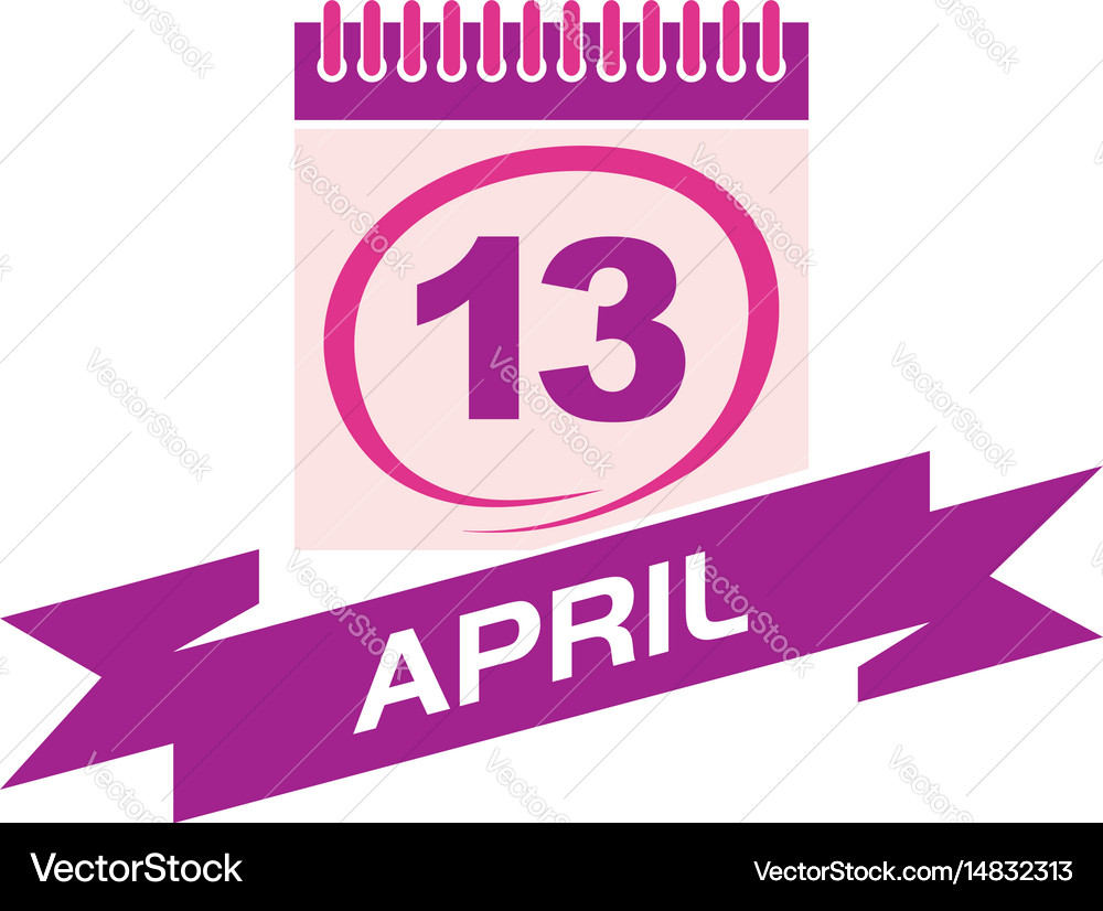 13 april calendar with ribbon Royalty Free Vector Image