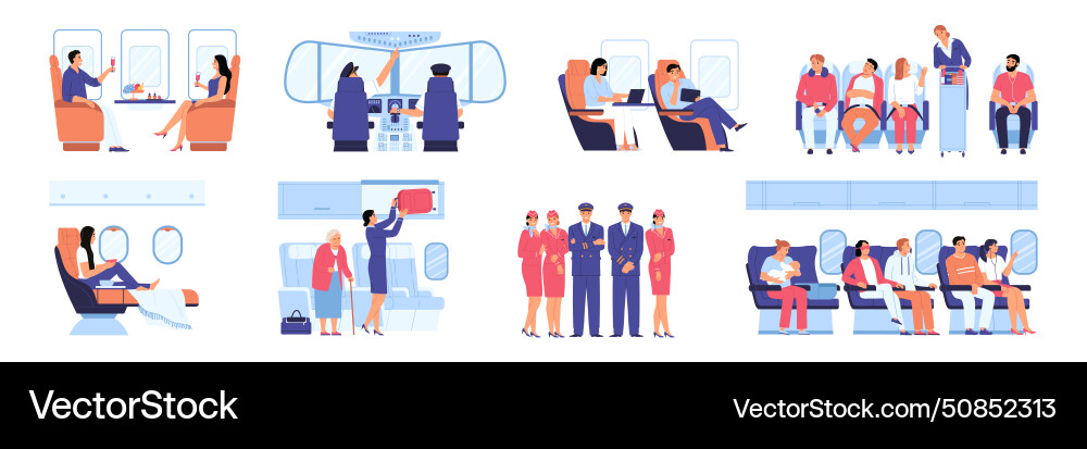 Airplane interior set Royalty Free Vector Image