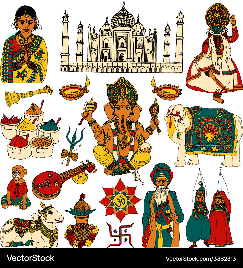Indian Culture Sketch Set Royalty Free Vector Image