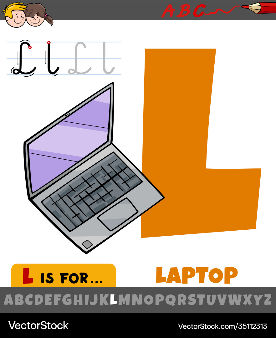 Letter l from alphabet with cartoon laptop Vector Image