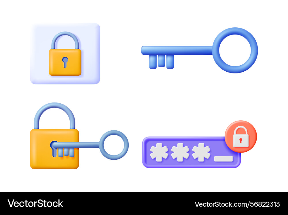 Padlock and key icon set for online security Vector Image