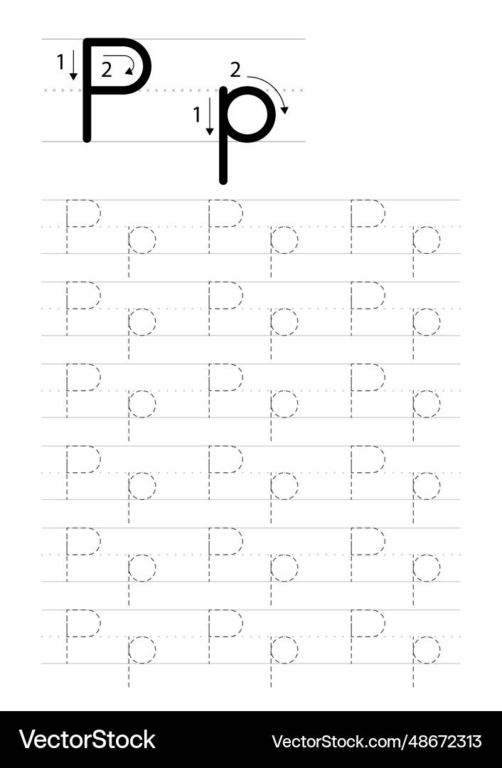 Printable letter p alphabet tracing worksheet Vector Image