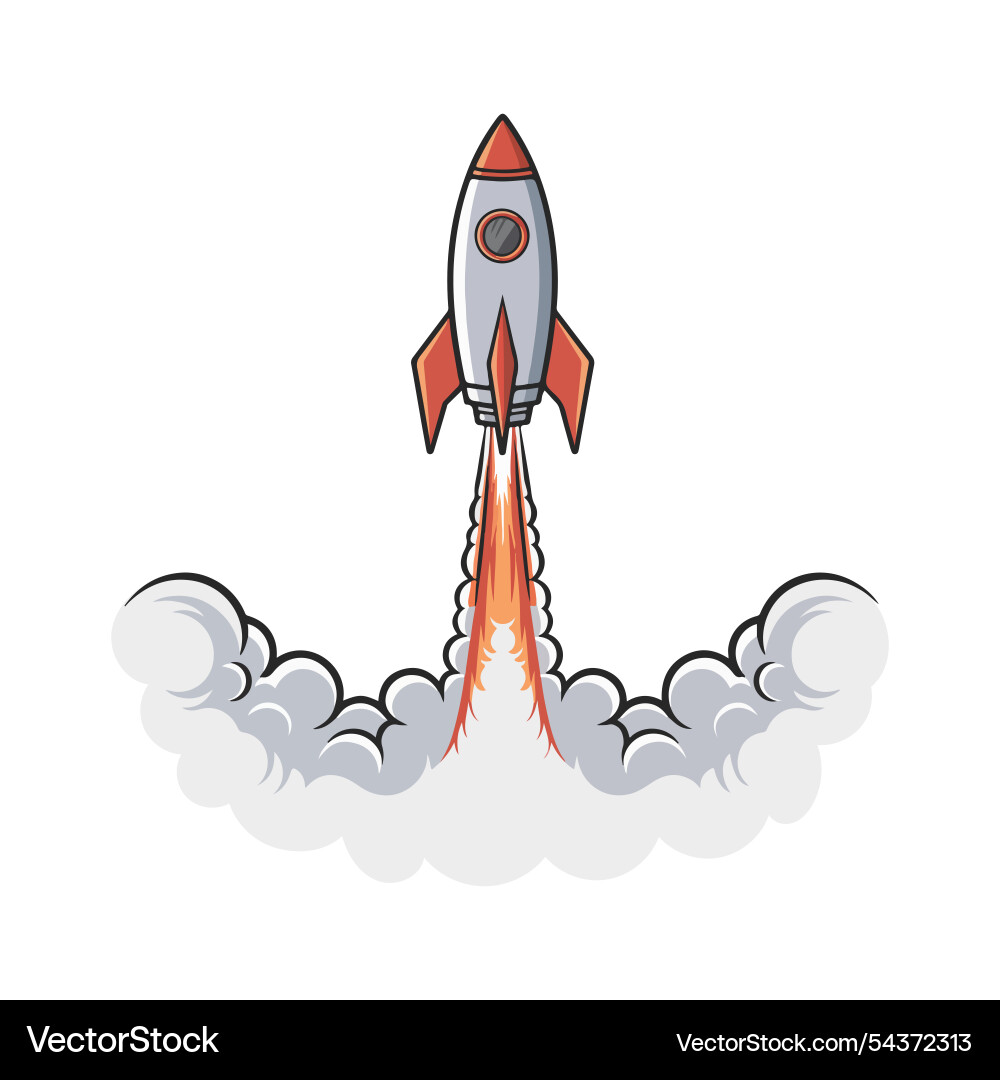 Rocket clipart icon booster with smoke Royalty Free Vector