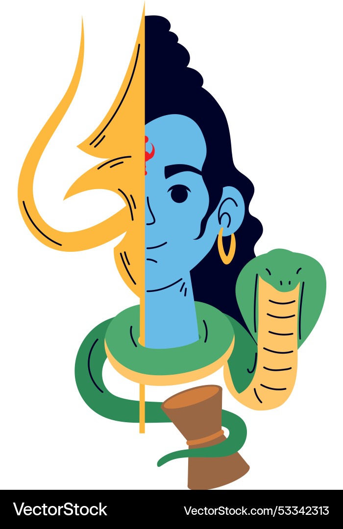 Shiva face with trident and snake Royalty Free Vector Image