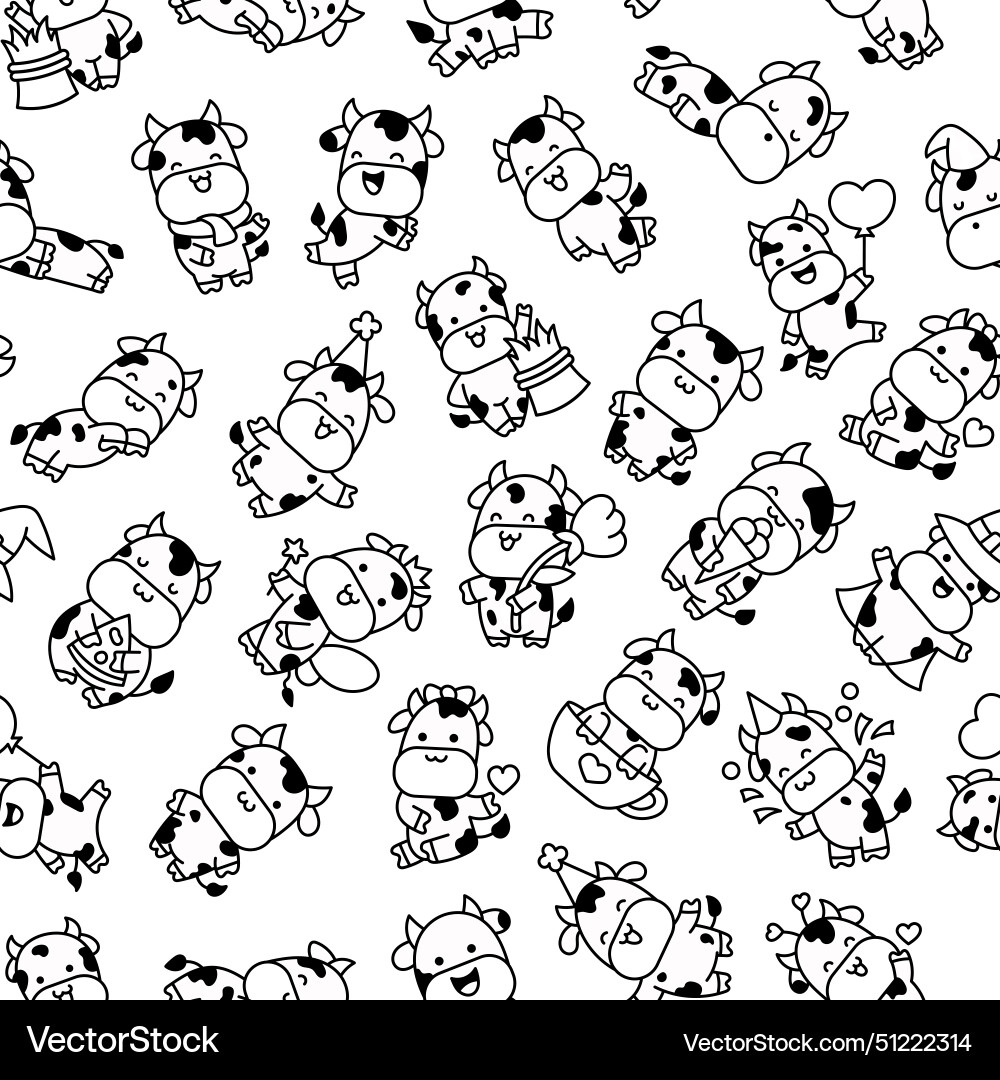 Beautiful cow seamless pattern coloring page Vector Image