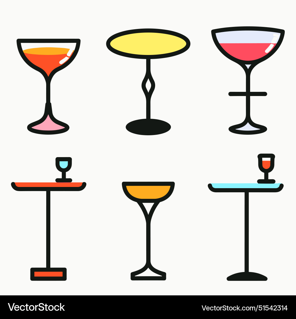 Collection cocktail glasses tables modern Vector Image