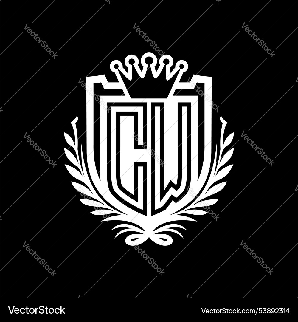 Cw letter logo heraldic shield shape with crown Vector Image