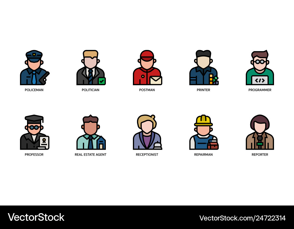 Jobs and occupations icons set Royalty Free Vector Image