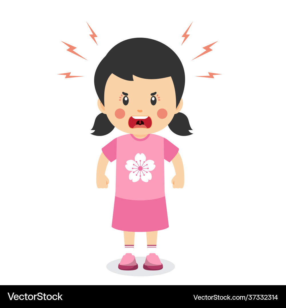 Kid gril stand show angry pose expression Vector Image