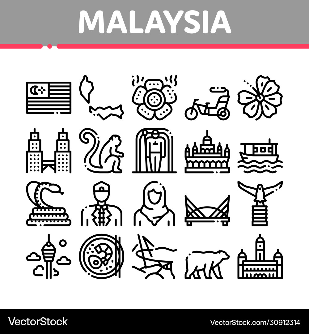 Malaysia national collection icons set Royalty Free Vector