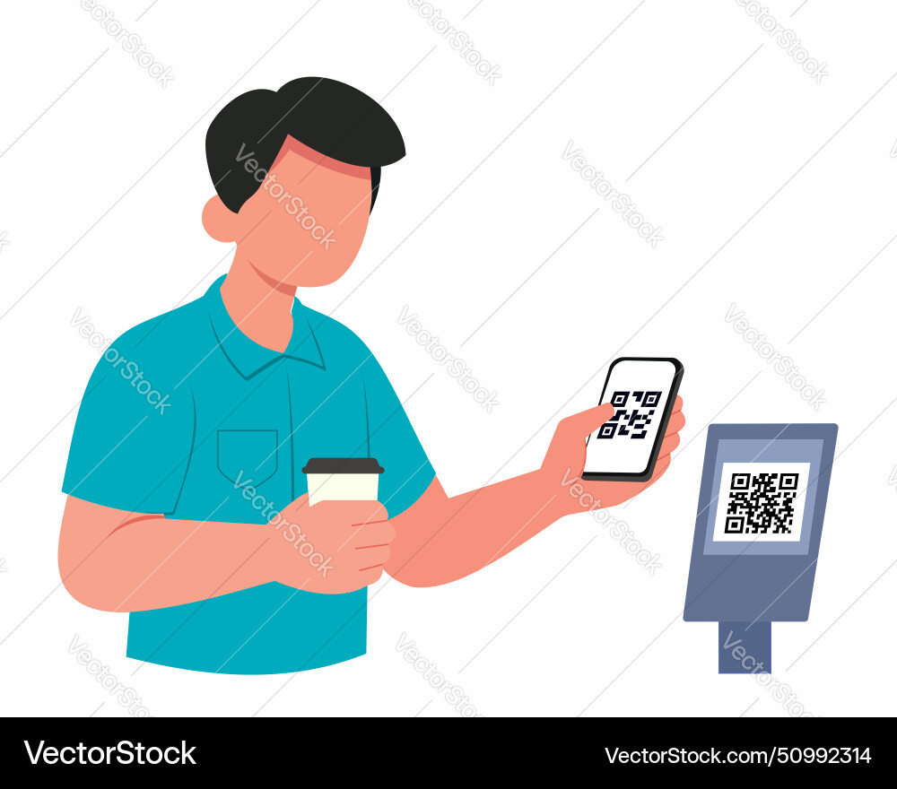 Qr code contactless payment by mobile Royalty Free Vector