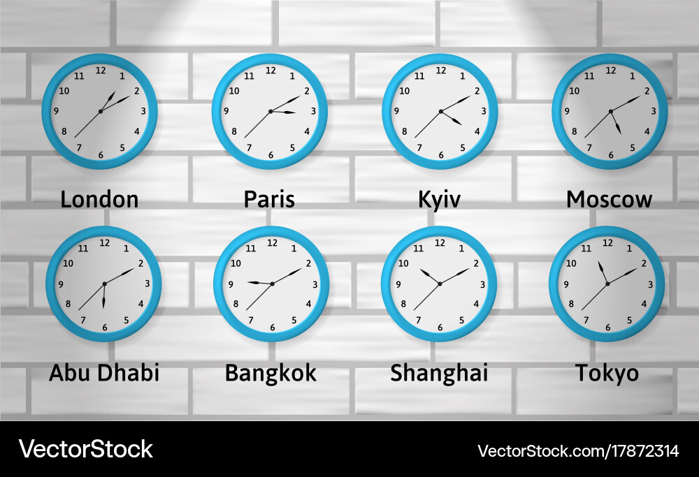 Time zone wall clocks Royalty Free Vector Image