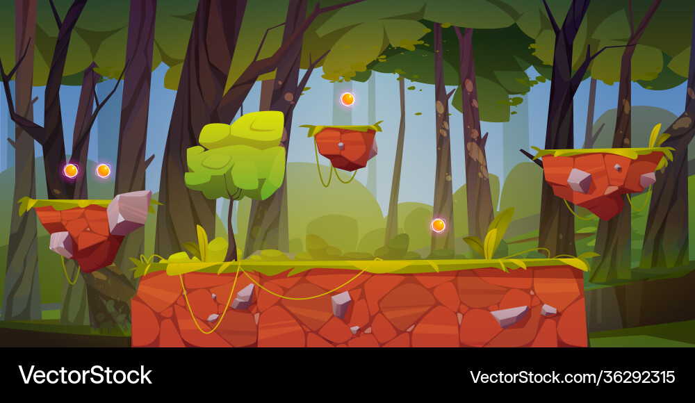 Game level background with platforms in forest Vector Image