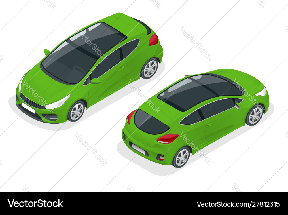 Isometric Green Hatchback Car Icon Royalty Free Vector Image