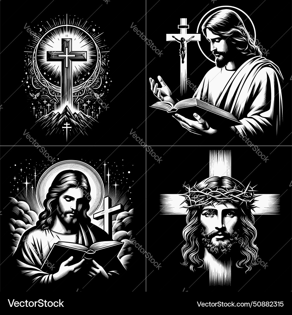 Jesus christ cross praying Royalty Free Vector Image