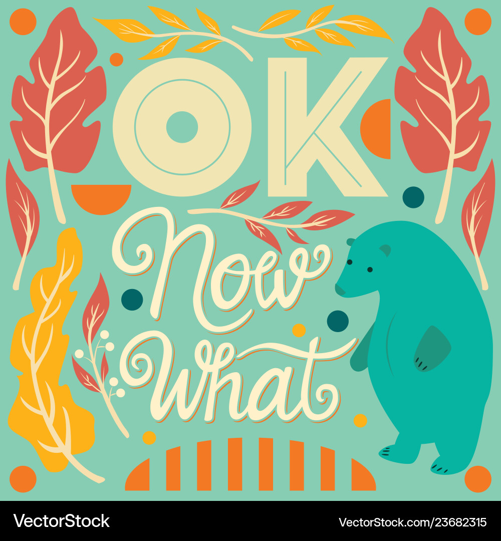 Ok now what hand lettering typography poster Vector Image